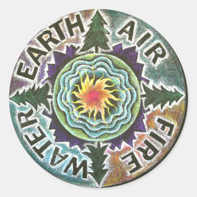Four Elements Sun Mandala Classic Round Sticker | Zazzle
