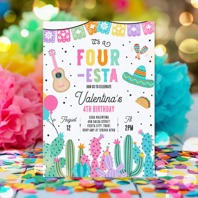 Four-Esta Mexican Fiesta 4th Birthday Party Invitation | Zazzle
