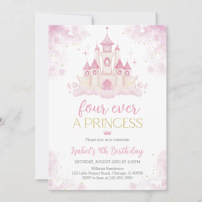 Four ever a Princess 4th Birthday Invitation | Zazzle