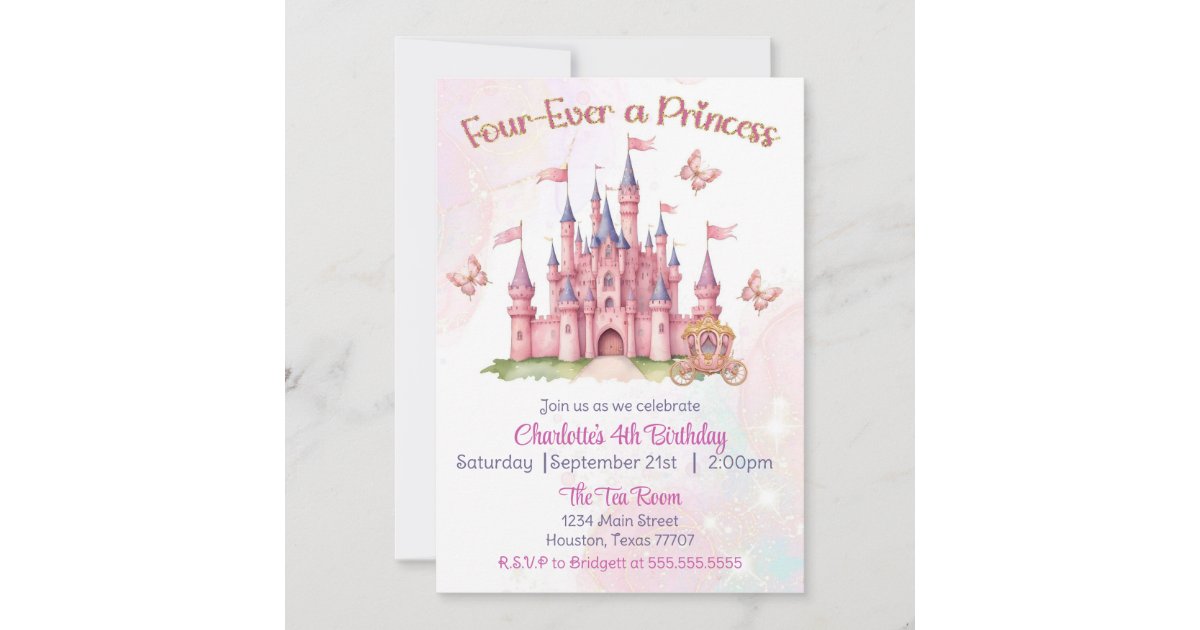 Four-Ever a Princess 4th Birthday Invitation | Zazzle
