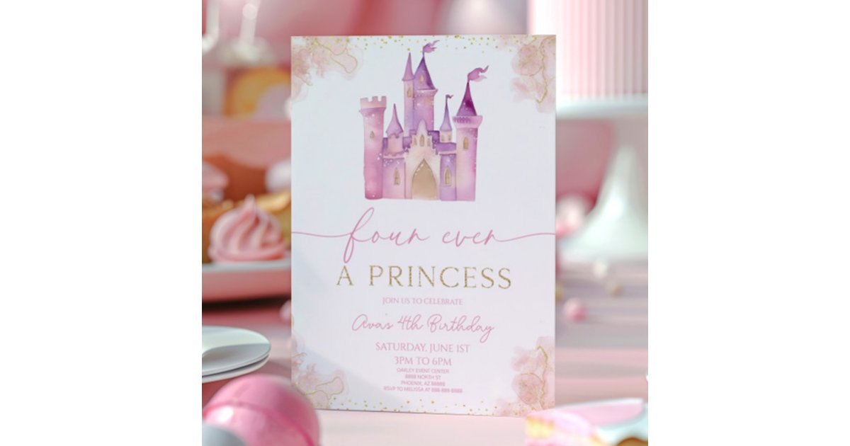 Four Ever A Princess Castle 4th Birthday Party Invitation | Zazzle