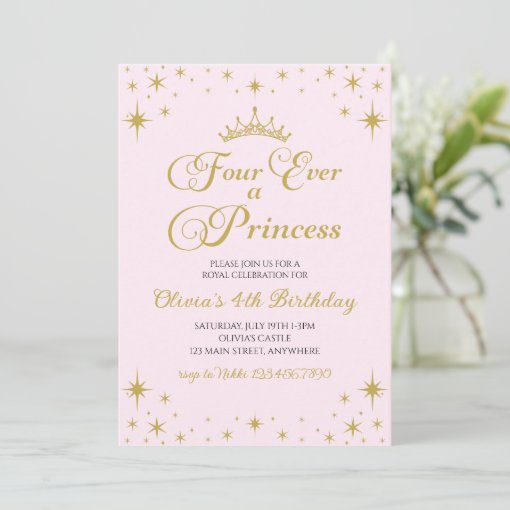 Four Ever a Princess Royal 4th Birthday Invitation | Zazzle