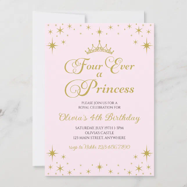 Four Ever a Princess Royal 4th Birthday Invitation | Zazzle