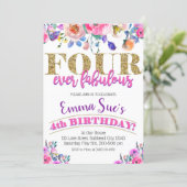 Four-Ever Fabulous Girls Floral 4th Birthday Invitation | Zazzle