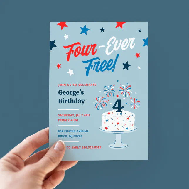 Four-Ever Free 4th Birthday Party Invitation | Zazzle