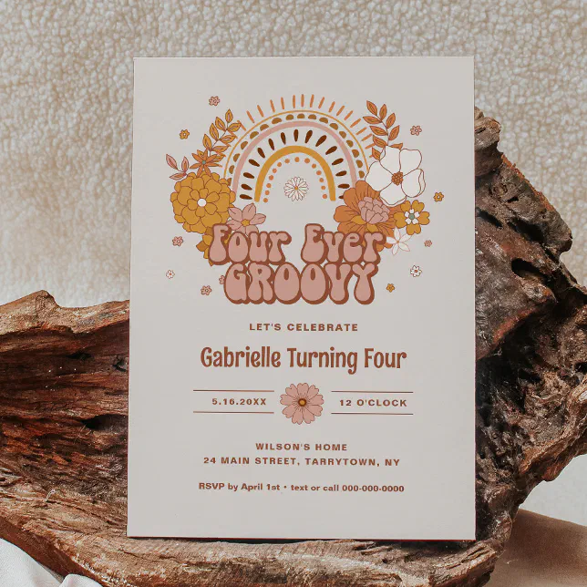 Four Ever Groovy Birthday Invitation | Zazzle