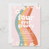 Four Ever Groovy daisy rainbow 4th birthday Invitation | Zazzle