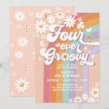 Four Ever Groovy Daisy Rainbow Groovy 4th Birthday Invitation | Zazzle