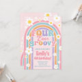 Four Ever Groovy Rainbow 4th Birthday Invitation | Zazzle