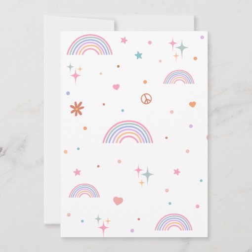 Four Ever Groovy Retro Boho Rainbow 4th Birthday Invitation | Zazzle