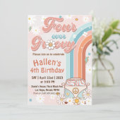 Four Ever Groovy Retro Boho Rainbow 4th Birthday Invitation | Zazzle