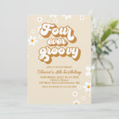 Four Ever Groovy Retro Daisy 4th Birthday Invitation | Zazzle