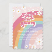 Four Ever Groovy Retro Rainbow 4th Birthday Invitation | Zazzle