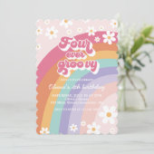 Four Ever Groovy Retro Rainbow 4th Birthday Invitation | Zazzle