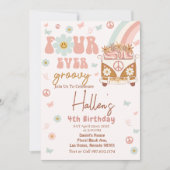 Four Ever Groovy Retro Rainbow 4th Birthday Party Invitation | Zazzle