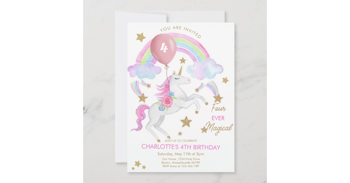 Four ever magical, 4th birthday invitation | Zazzle