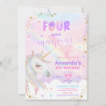 FOUR ever Magical Rainbow Unicorn Gold Birthday Invitation | Zazzle