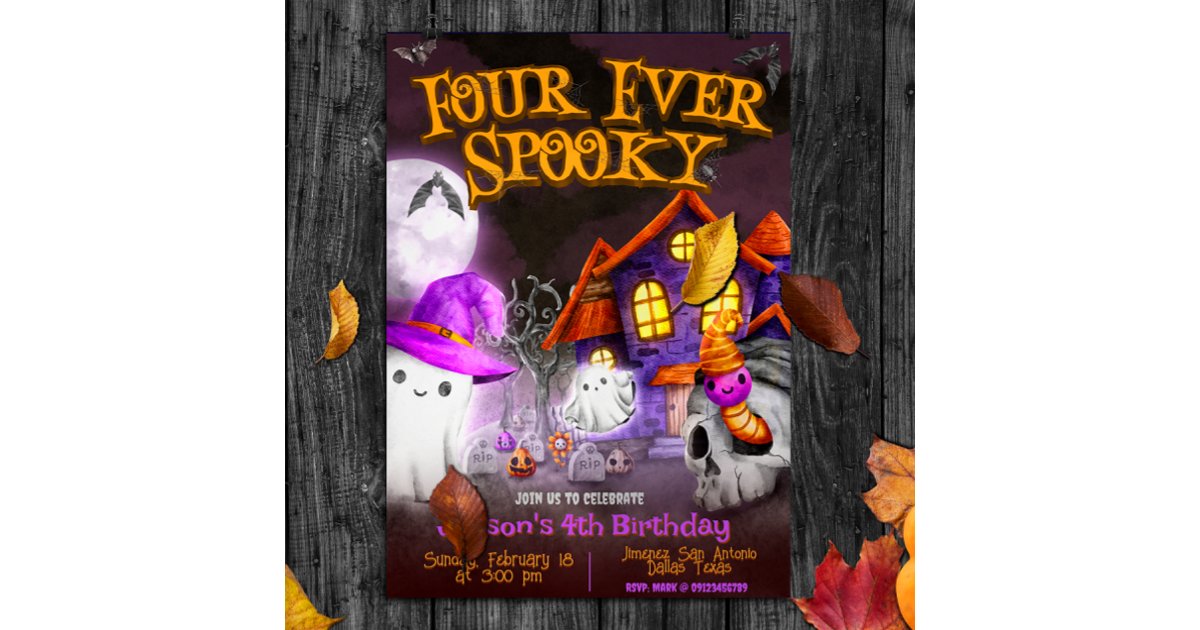 Four Ever Spooky - 4th Birthday Invitation | Zazzle