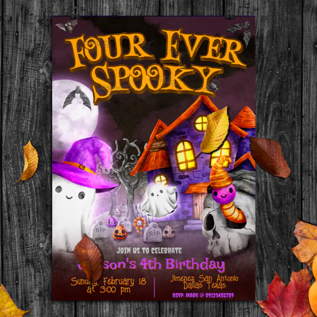 Four Ever Spooky - 4th Birthday Invitation | Zazzle