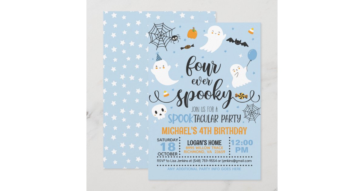 Four Ever Spooky Birthday Invitation - Blue | Zazzle