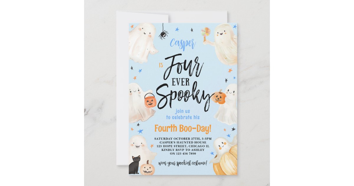 Four Ever Spooky Boy Halloween 4th Birthday Party Invitation | Zazzle
