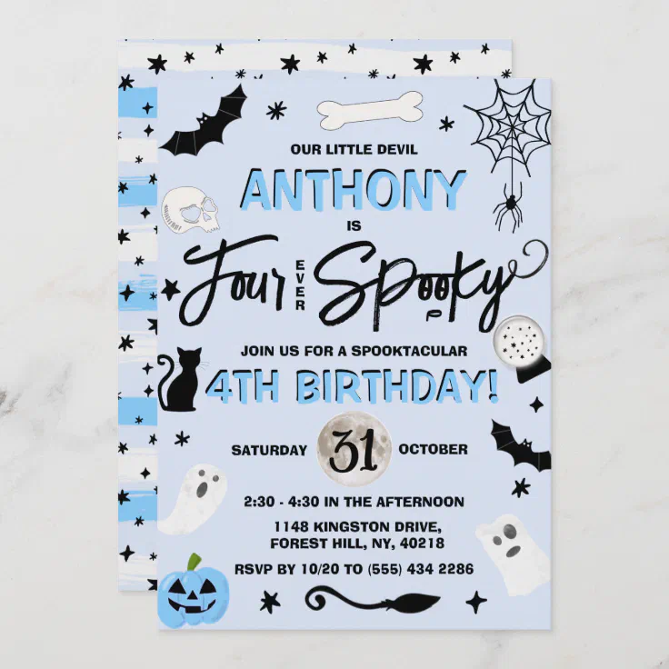 Four Ever Spooky! Boys Halloween 4th Birthday Invitation | Zazzle