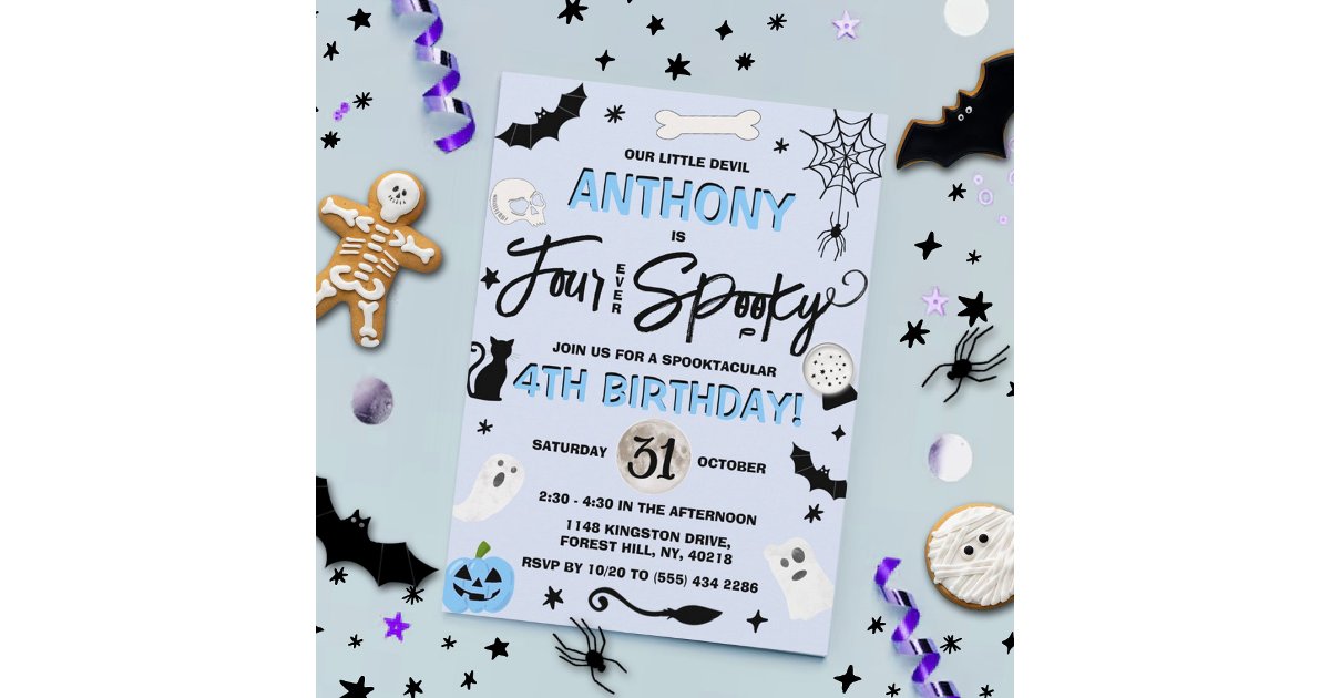 Four Ever Spooky! Boys Halloween 4th Birthday Invitation | Zazzle