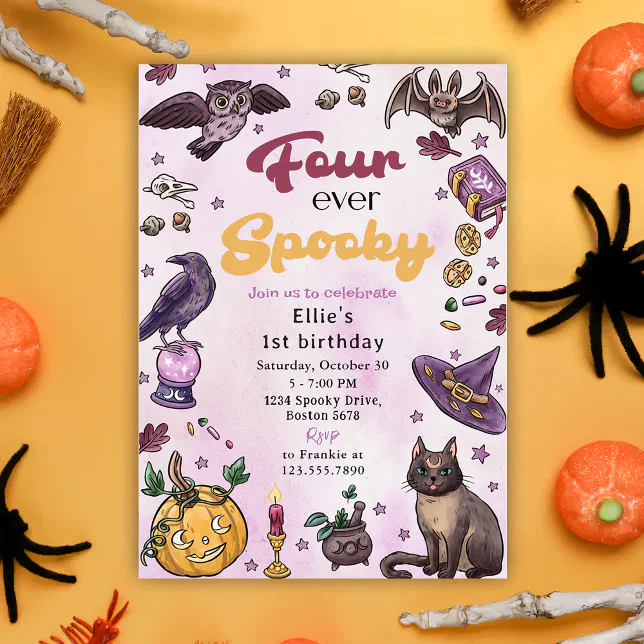 Four Ever Spooky Cute Halloween 4th Birthday Invitation | Zazzle