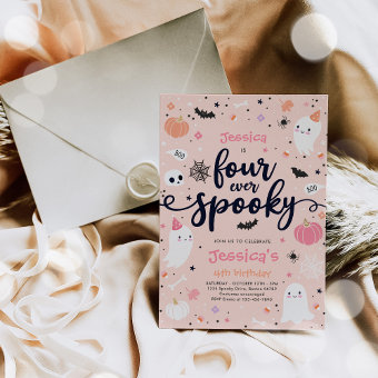 Four Ever Spooky Cute Halloween Ghost 4th Birthday Invitation | Zazzle