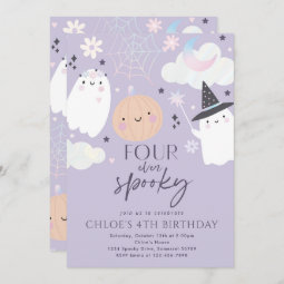 Four Ever Spooky Cute Halloween Ghost 4th Birthday Invitation | Zazzle