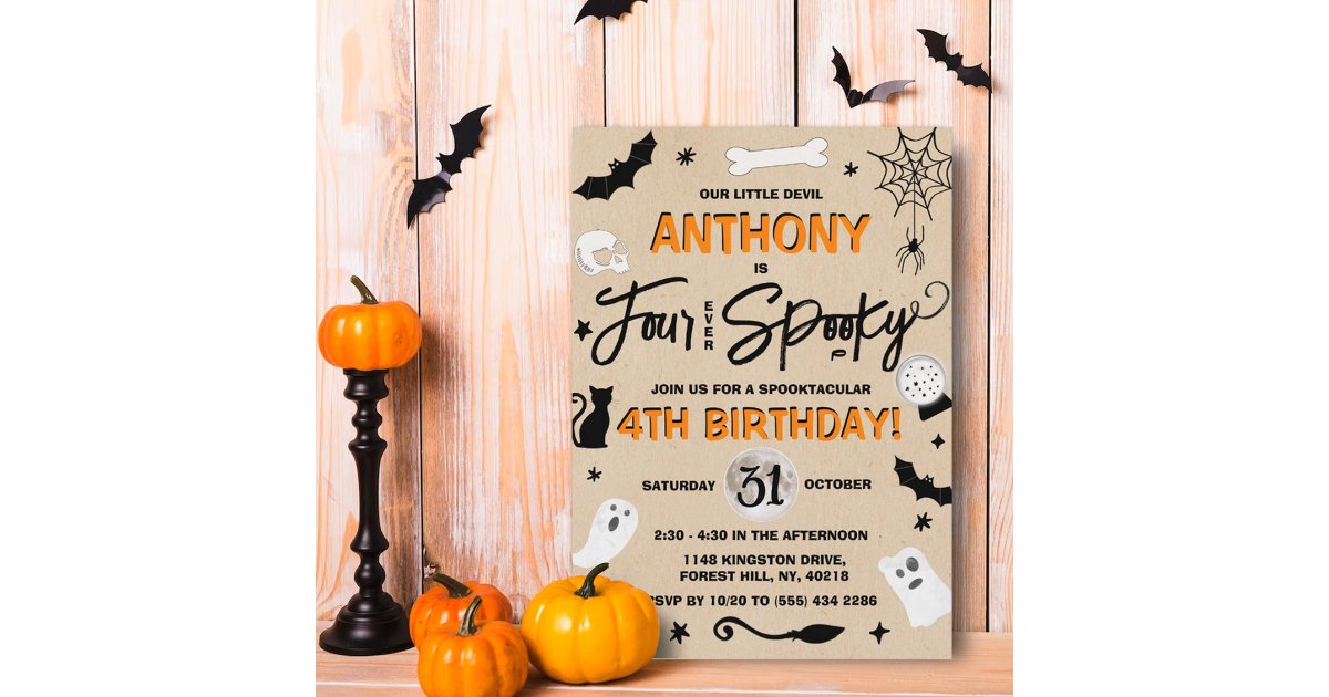 Four Ever Spooky! Halloween 4th Birthday Invitation | Zazzle