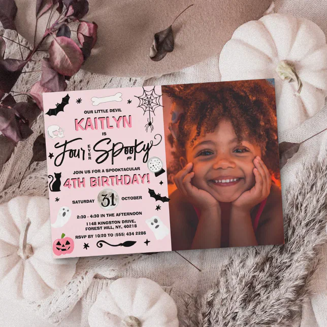 Four Ever Spooky! Halloween 4th Birthday Photo Invitation | Zazzle