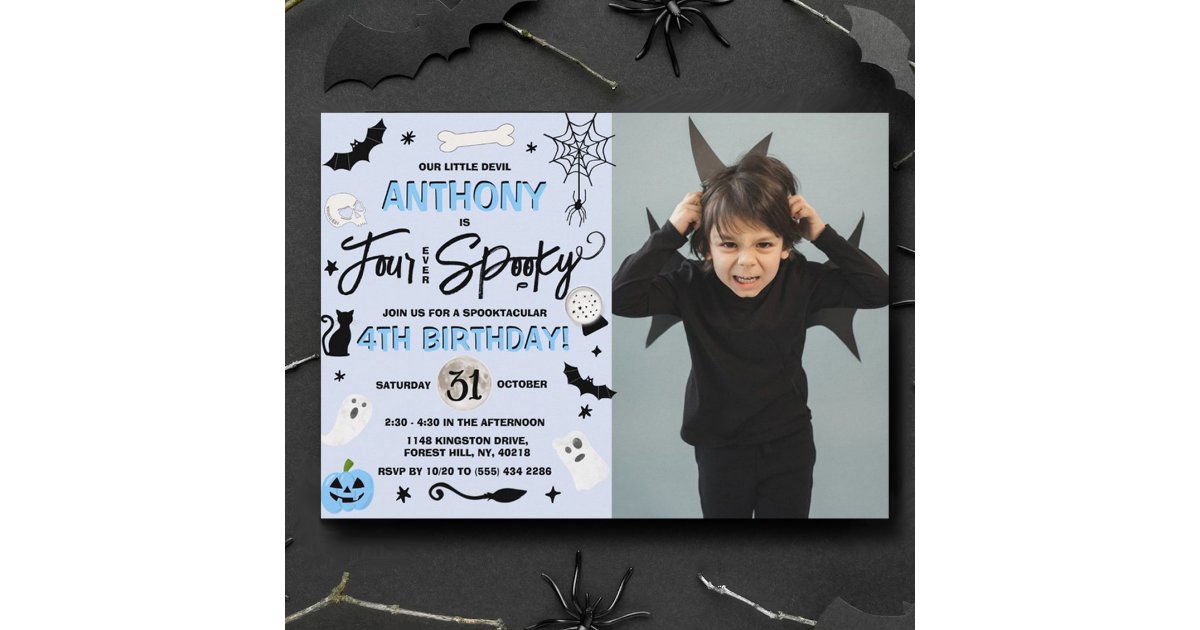 Four Ever Spooky! Halloween 4th Birthday Photo Invitation | Zazzle
