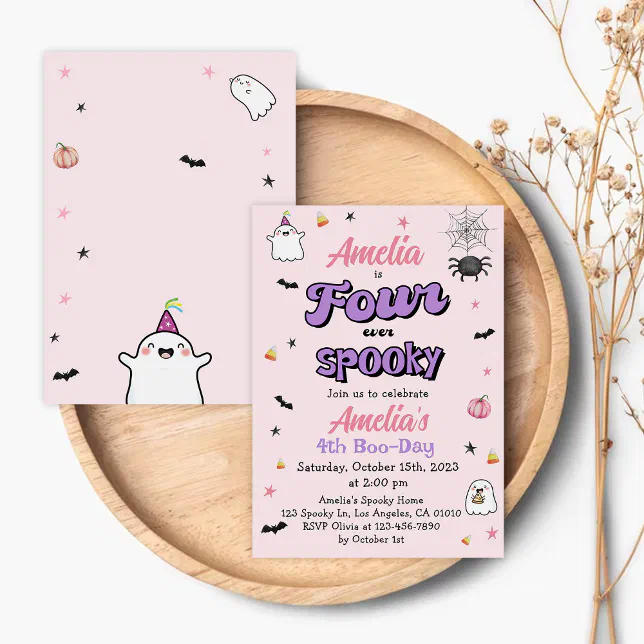 Four ever Spooky Halloween 4th Girl Birthday Invitation | Zazzle