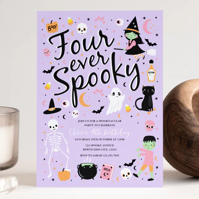 Four Ever Spooky Halloween Birthday Invitation | Zazzle