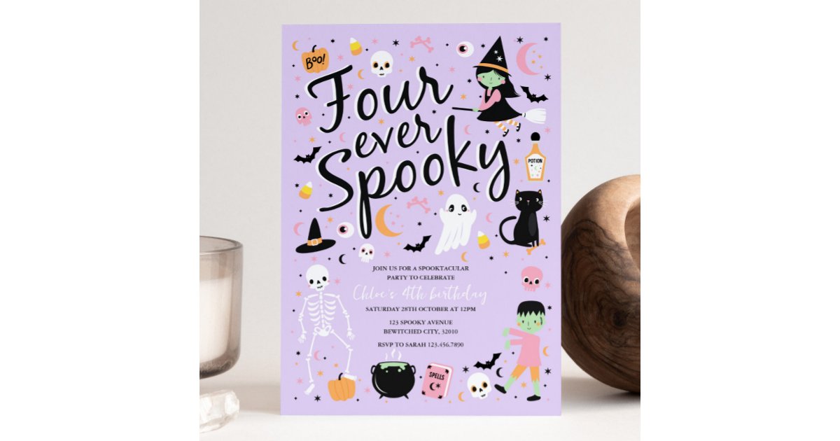 Four Ever Spooky Halloween Birthday Invitation | Zazzle