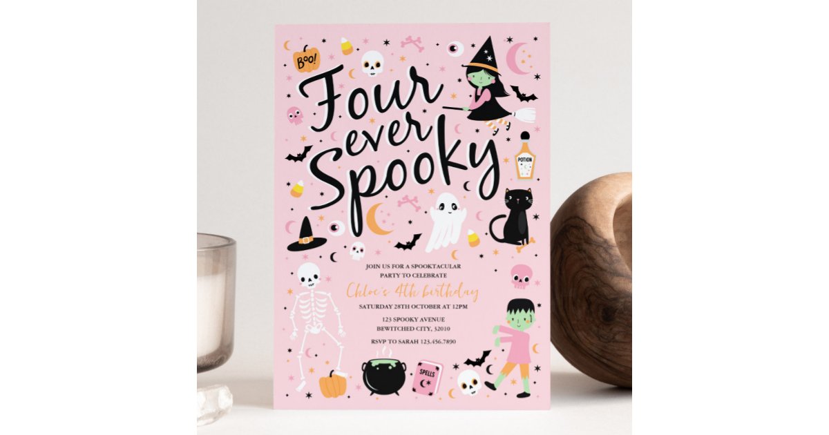 Four Ever Spooky Halloween Birthday Invitation | Zazzle