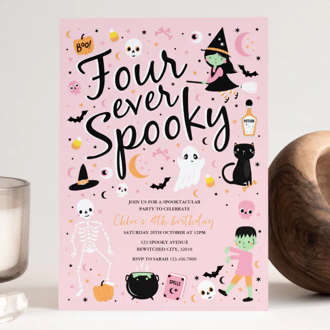 Four Ever Spooky Halloween Birthday Invitation | Zazzle