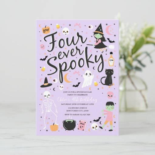 Four Ever Spooky Halloween Birthday Invitation | Zazzle