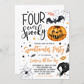 Four Ever Spooky Halloween Birthday Invitation | Zazzle
