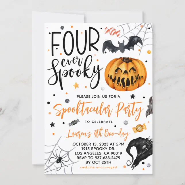 Four Ever Spooky Halloween Birthday Invitation | Zazzle