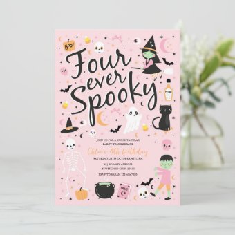 Four Ever Spooky Halloween Birthday Invitation | Zazzle