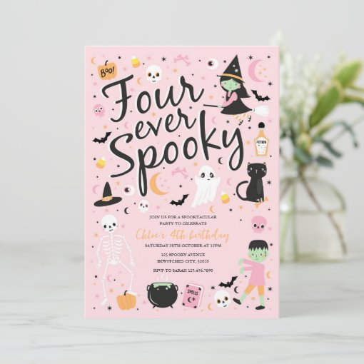 Four Ever Spooky Halloween Birthday Invitation | Zazzle