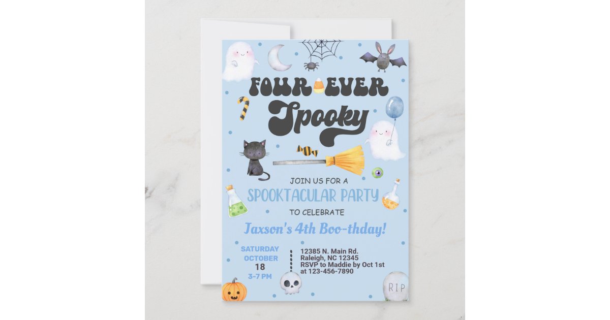 four-ever spooky Halloween boy 4th birthday invite | Zazzle