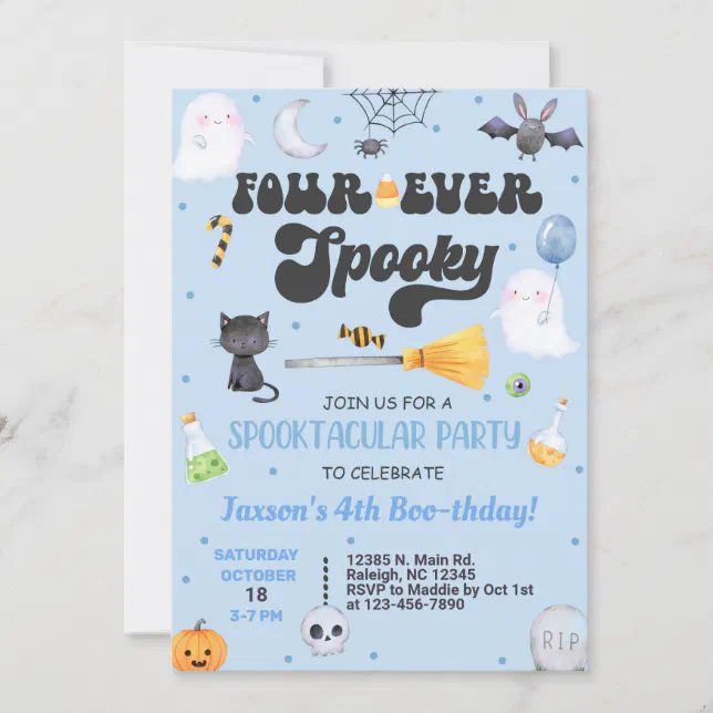 four-ever spooky Halloween boy 4th birthday invite | Zazzle