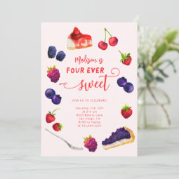 Four Ever Sweet Berries and Cakes Birthday Invitation | Zazzle