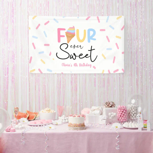Four Ever Sweet Ice Cream 4th Birthday Party Banner | Zazzle