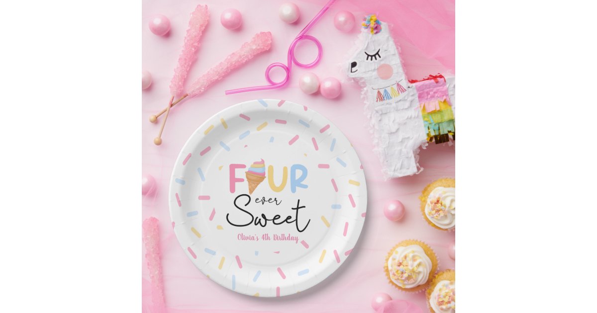 Four Ever Sweet Ice Cream 4th Birthday Party Paper Plates | Zazzle