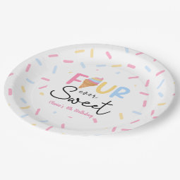 Four Ever Sweet Ice Cream 4th Birthday Party Paper Plates | Zazzle