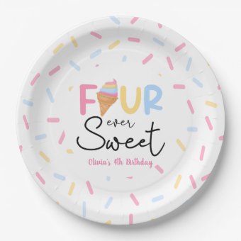 Four Ever Sweet Ice Cream 4th Birthday Party Paper Plates | Zazzle